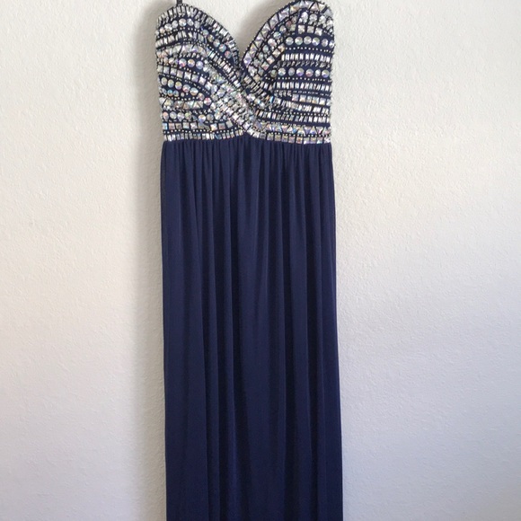 B Darlin | Dresses | Navy Blue Prom Dress With Rhinestones | Poshmark